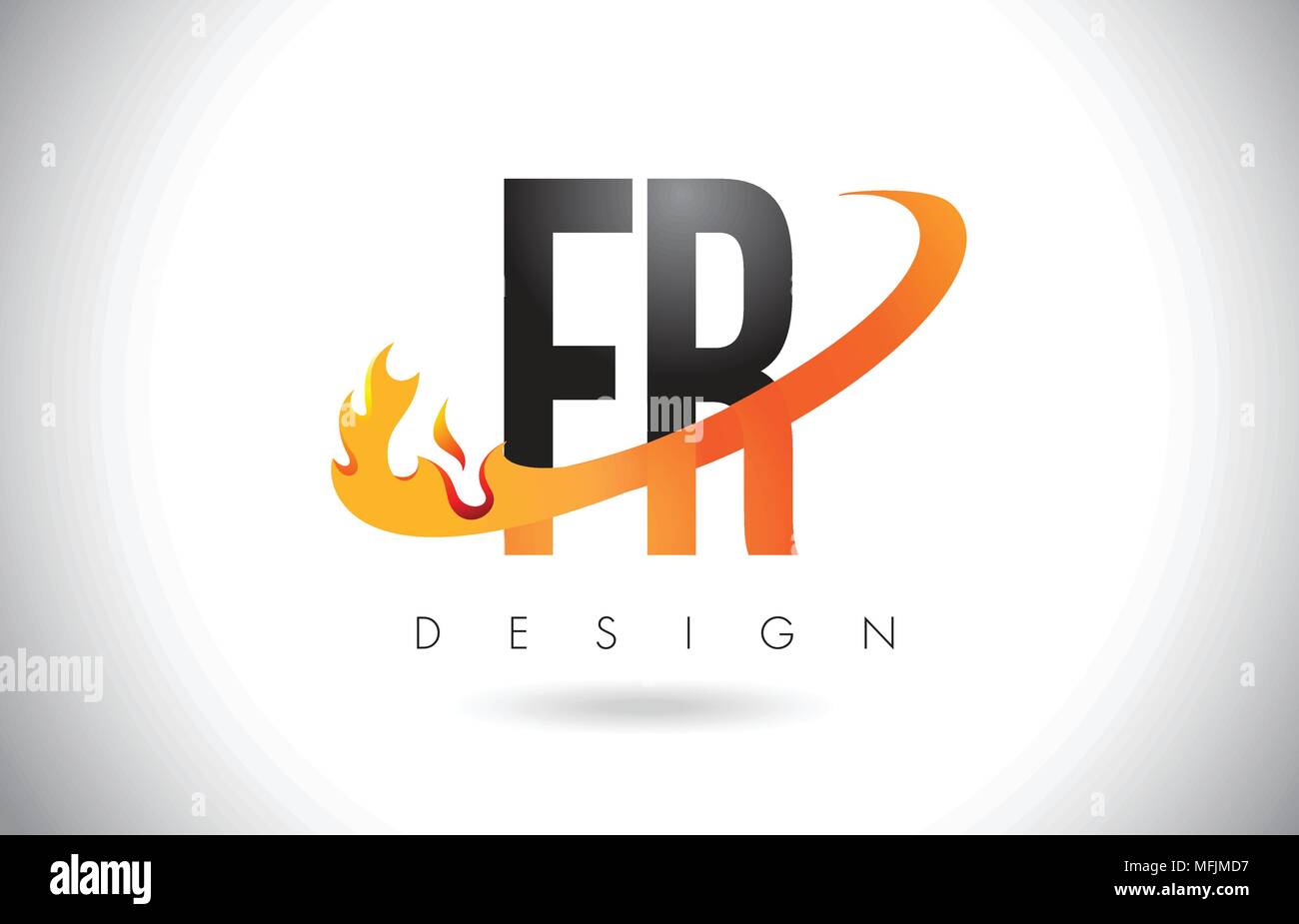 FR F R Letter Logo Design with Fire Flames and Orange Swoosh Vector ...