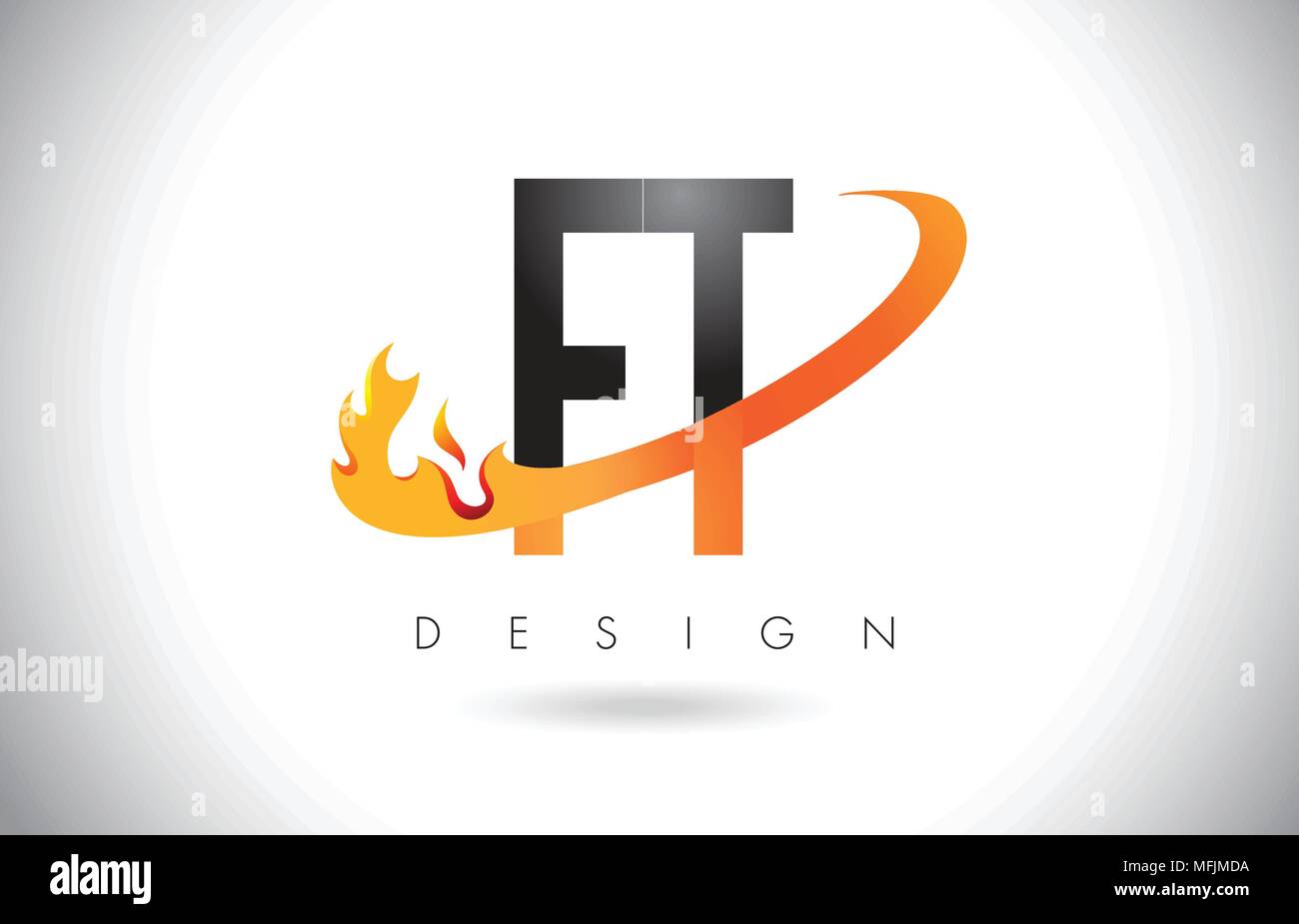 FT F T Letter Logo Design with Fire Flames and Orange Swoosh Vector ...