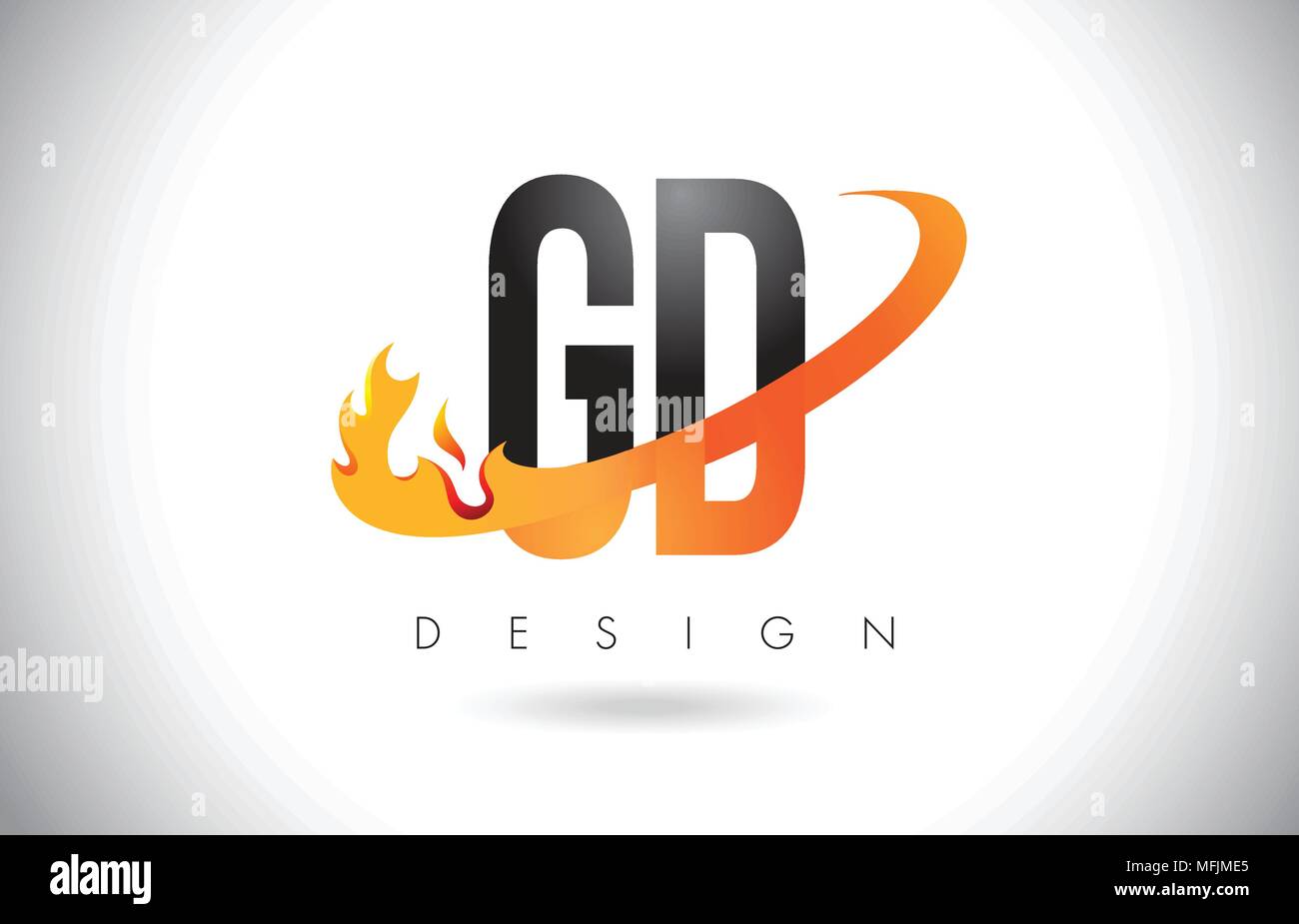 GD G D Letter Logo Design with Fire Flames and Orange Swoosh Vector ...