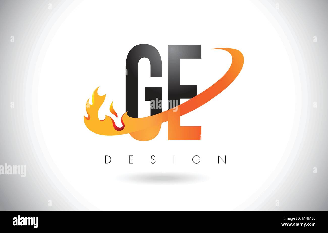 GE G E Letter Logo Design with Fire Flames and Orange Swoosh Vector ...