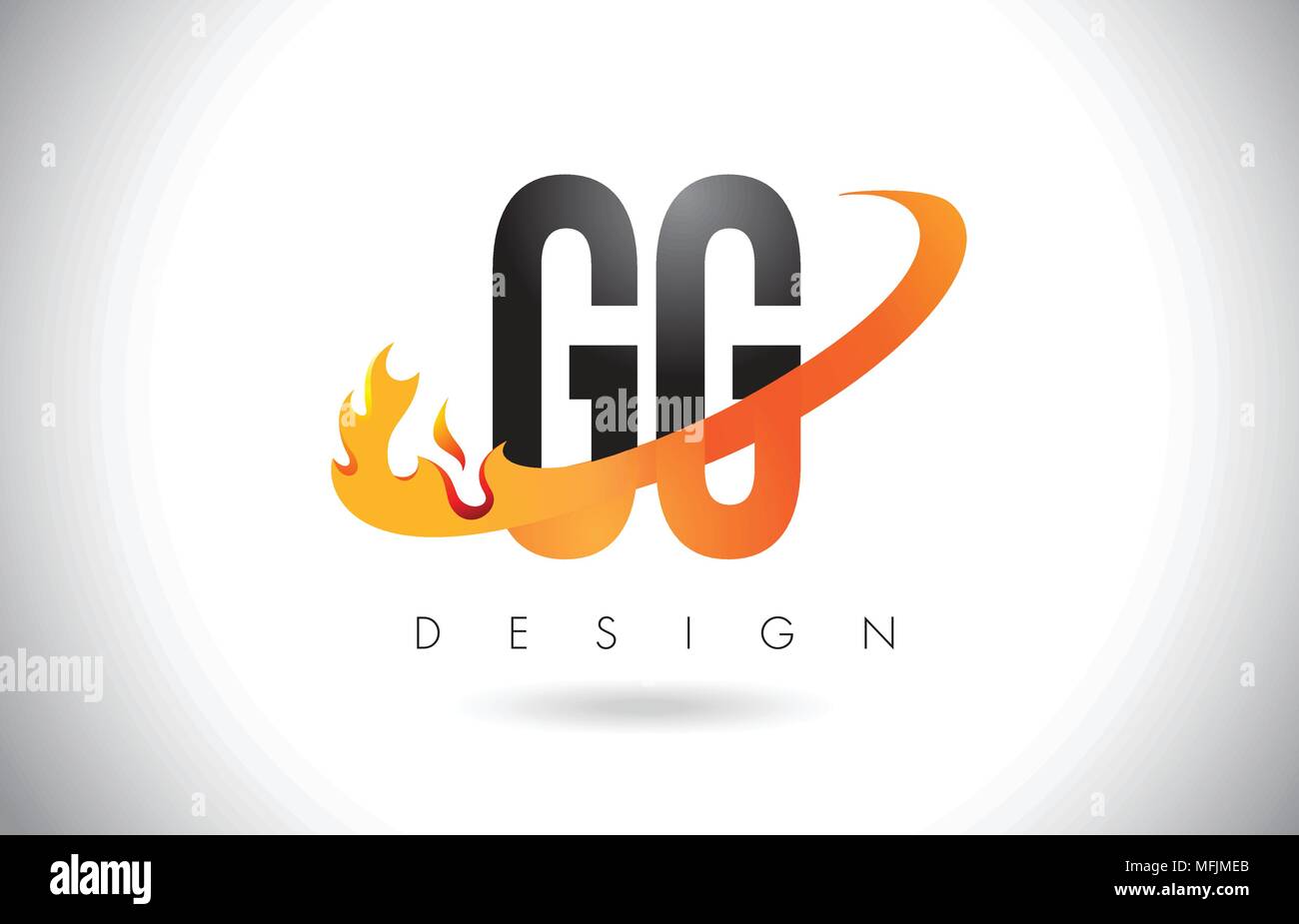 GG G G Letter Logo Design with Fire Flames and Orange Swoosh Vector ...