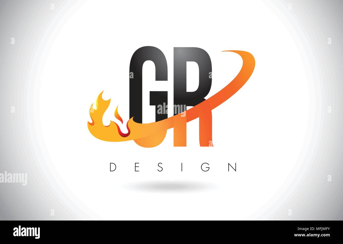 GR G R Letter Logo Design with Fire Flames and Orange Swoosh Vector ...