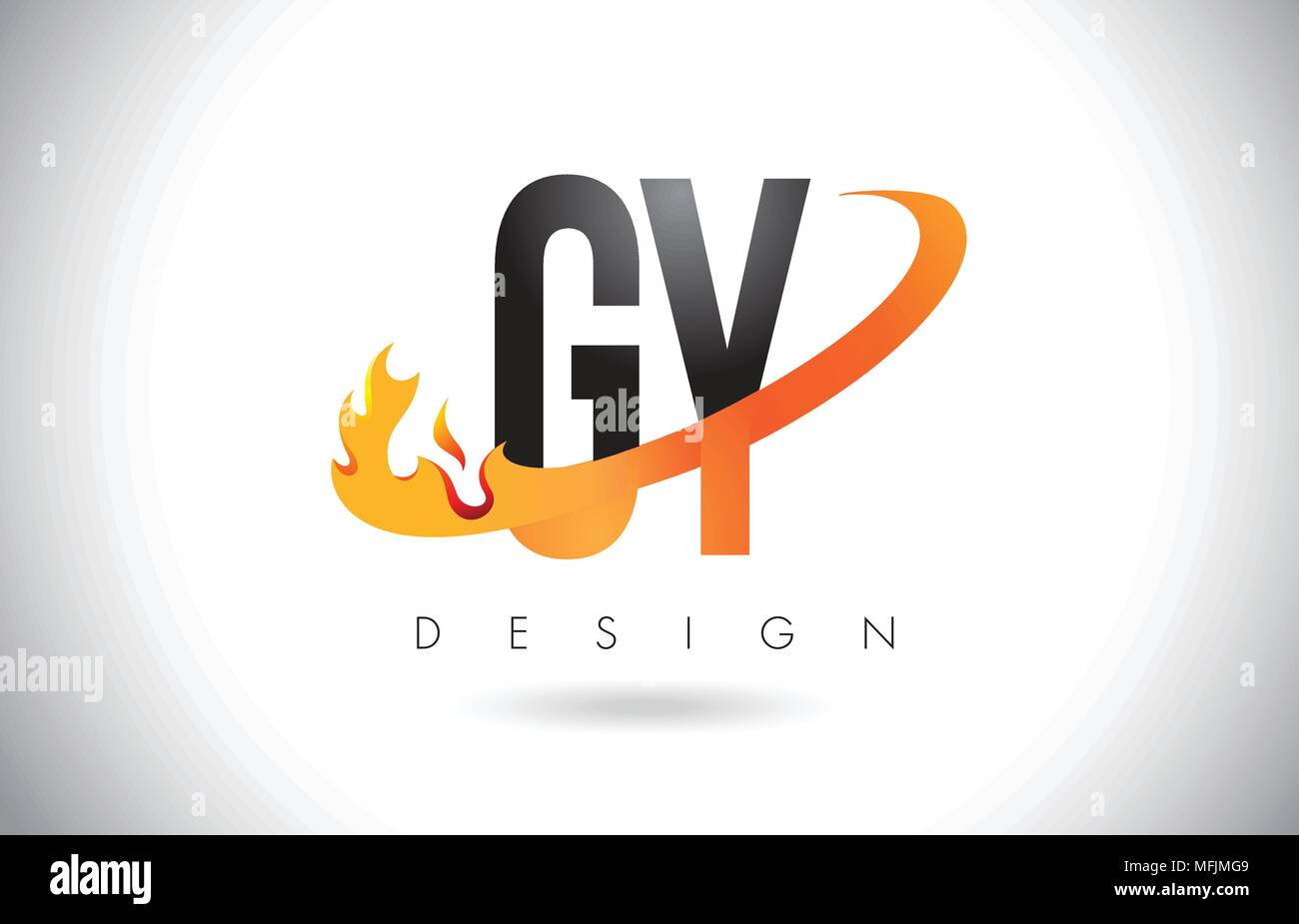 GY G Y Letter Logo Design with Fire Flames and Orange Swoosh Vector ...