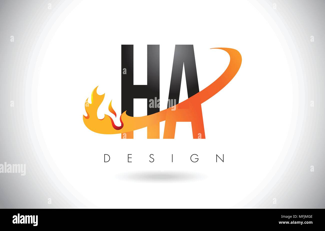 HA H A Letter Logo Design with Fire Flames and Orange Swoosh Vector ...