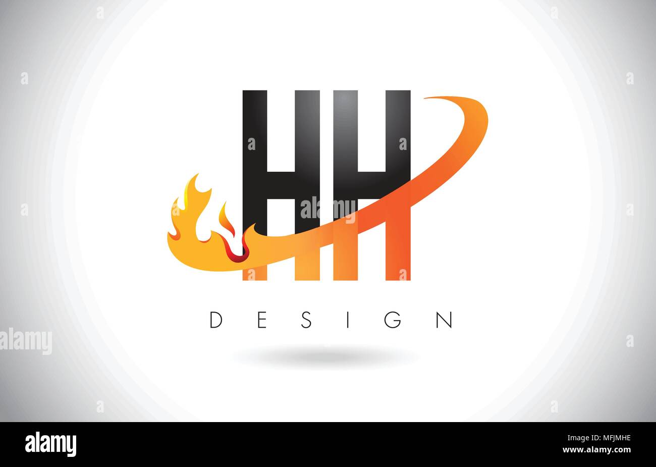 HH H H Letter Logo Design with Fire Flames and Orange Swoosh Vector ...