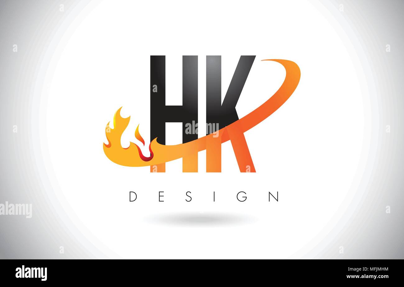 HK H K Letter Logo Design with Fire Flames and Orange Swoosh Vector ...