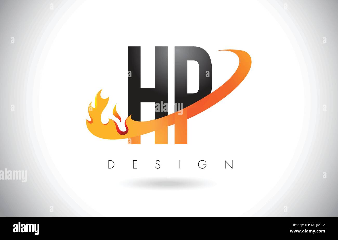 HP H P Letter Logo Design with Fire Flames and Orange Swoosh Vector ...