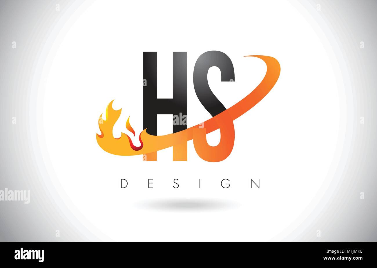 HS H S Letter Logo Design with Fire Flames and Orange Swoosh Vector ...