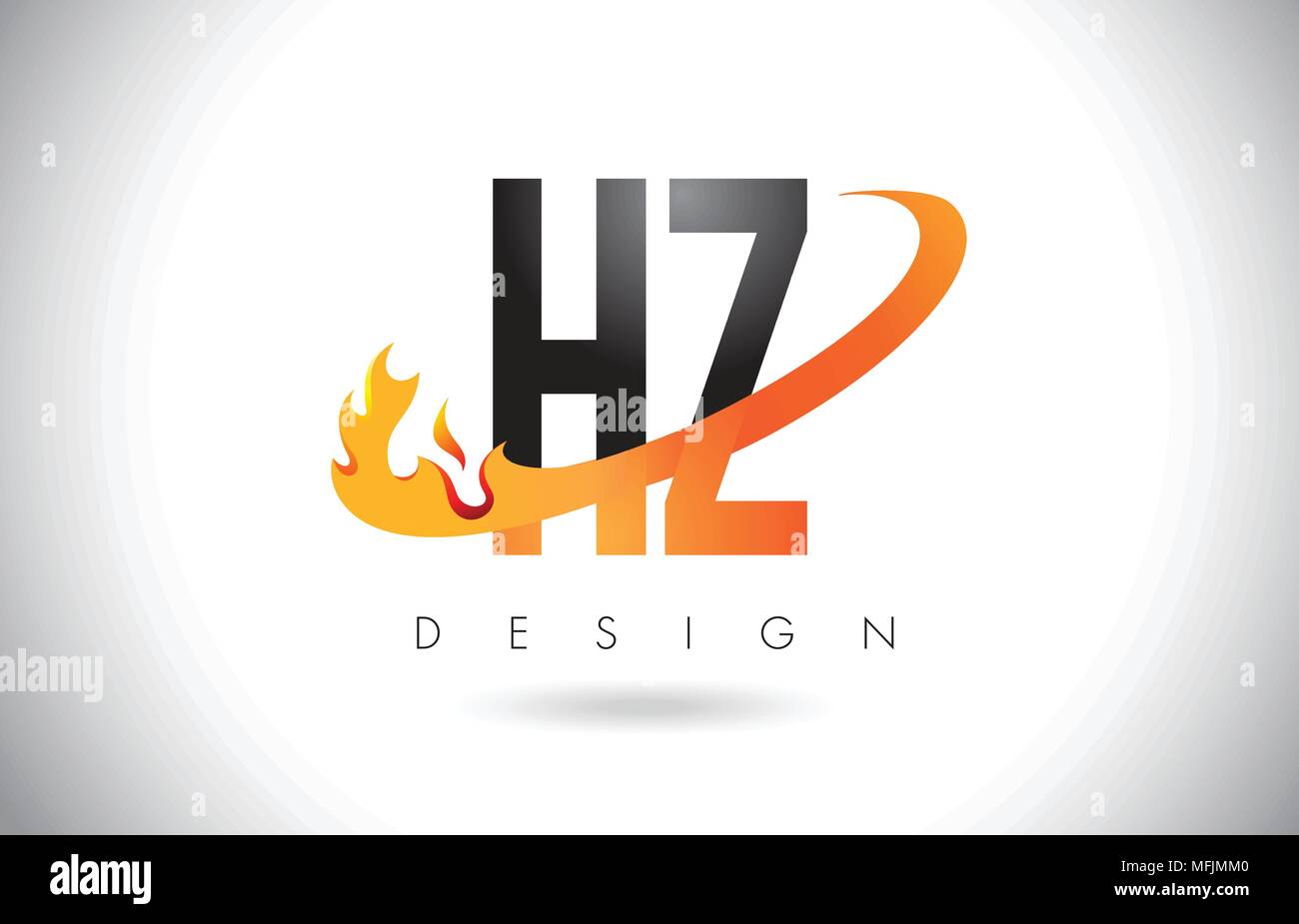 HZ H Z Letter Logo Design with Fire Flames and Orange Swoosh Vector ...