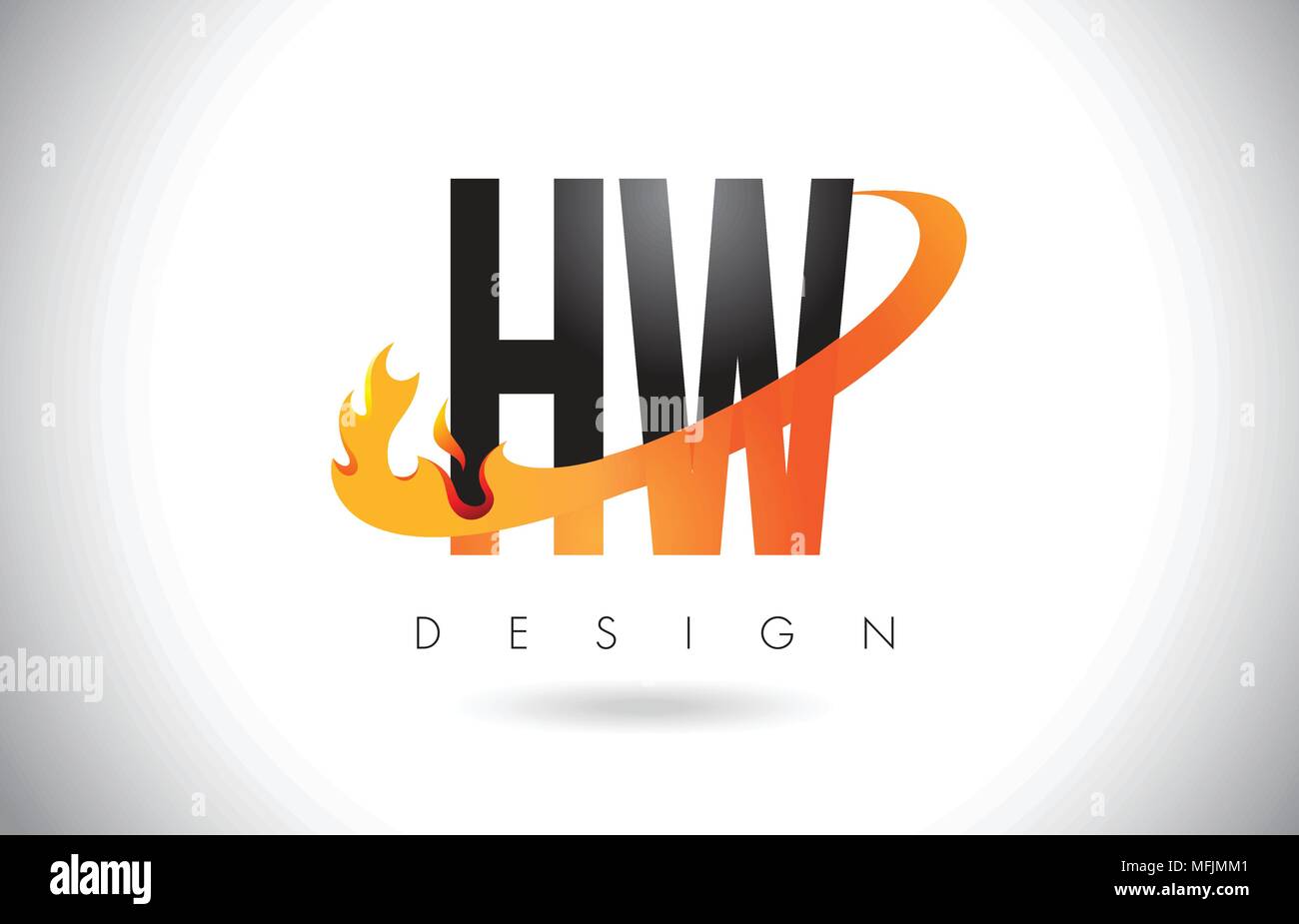 HW H W Letter Logo Design with Fire Flames and Orange Swoosh Vector ...