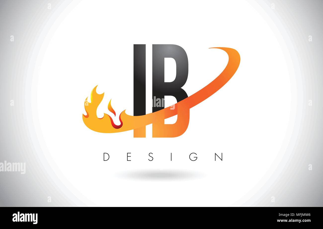 IB I B Letter Logo Design with Fire Flames and Orange Swoosh Vector ...