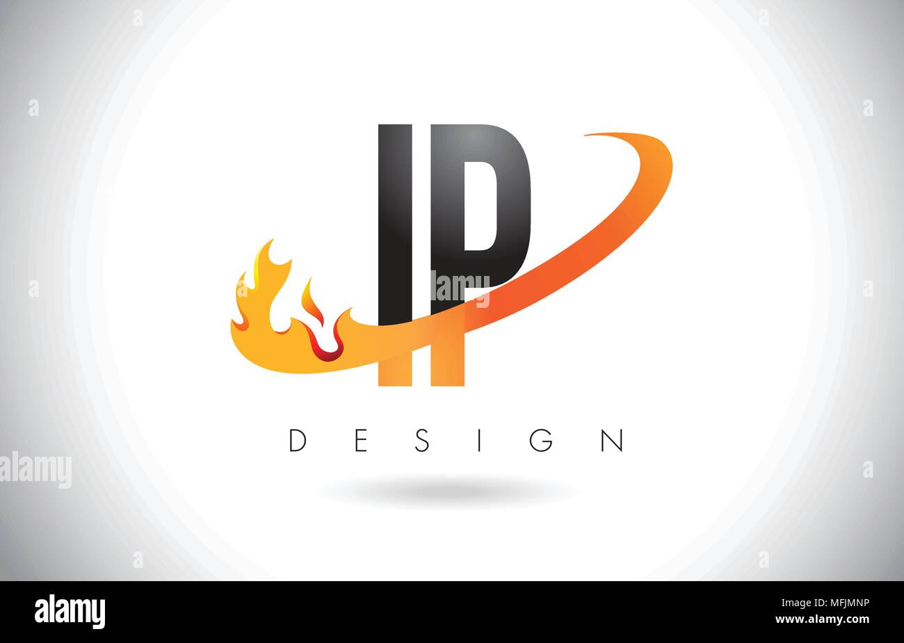 IP I P Letter Logo Design with Fire Flames and Orange Swoosh Vector ...