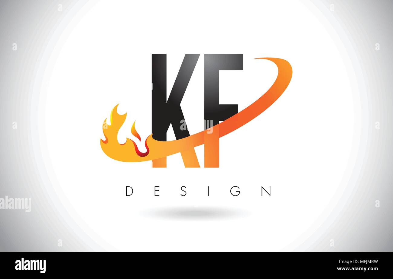 KF K F Letter Logo Design with Fire Flames and Orange Swoosh Vector ...
