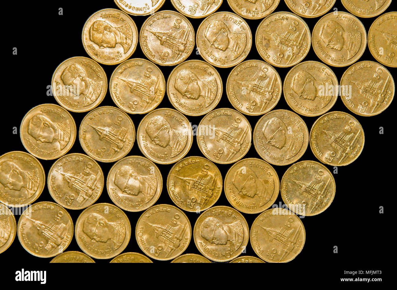 Coin stack on black background and group of coin stack for isolate the ...