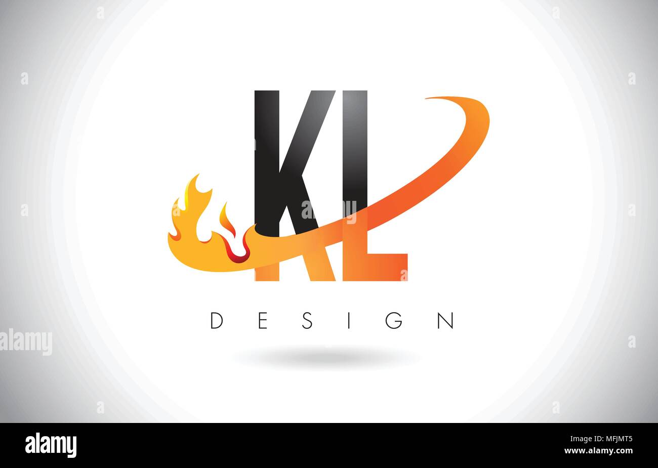 KL K L Letter Logo Design with Fire Flames and Orange Swoosh Vector ...
