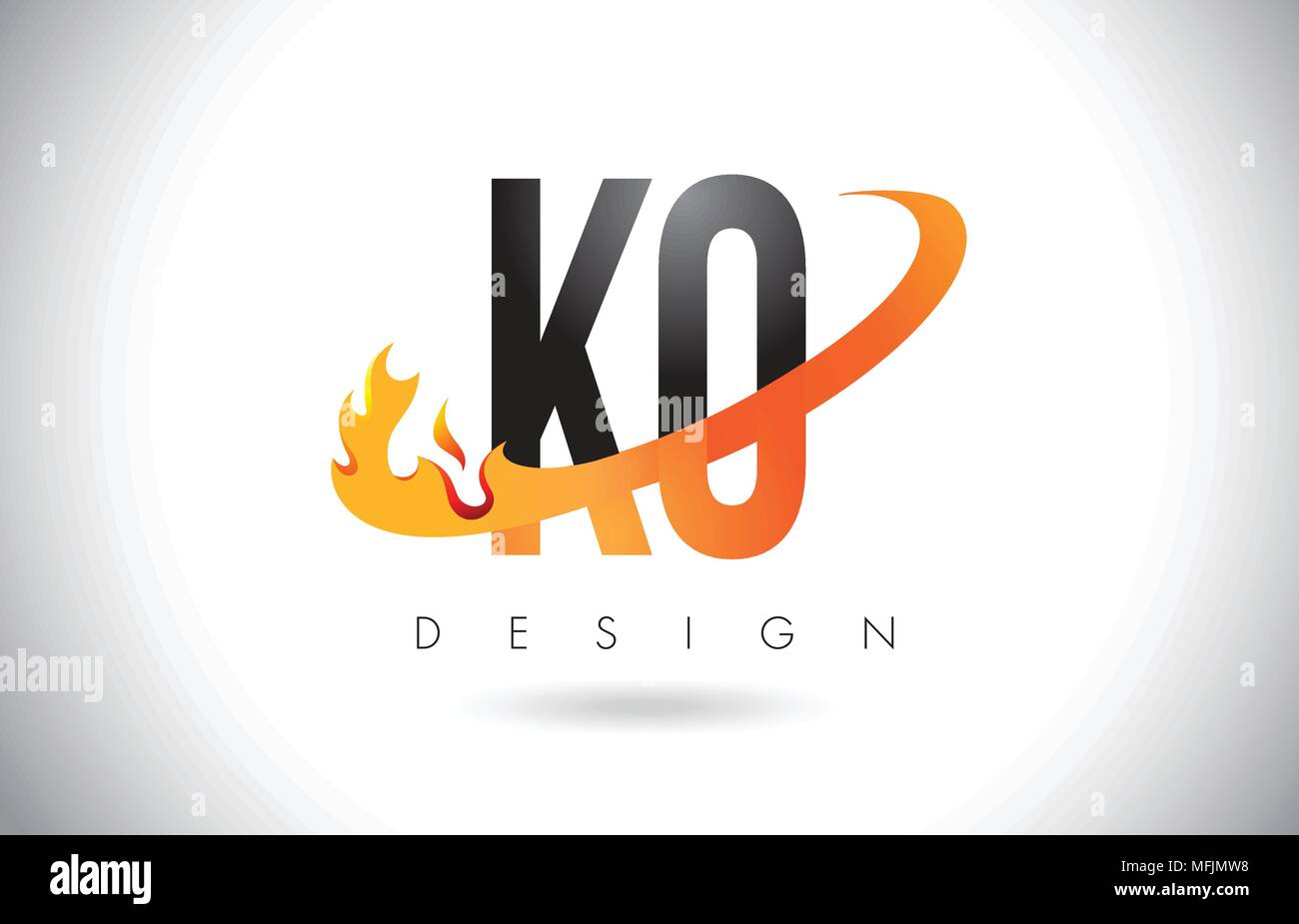 KO K O Letter Logo Design with Fire Flames and Orange Swoosh Vector ...
