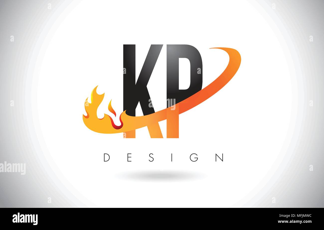 KP K P Letter Logo Design with Fire Flames and Orange Swoosh Vector ...