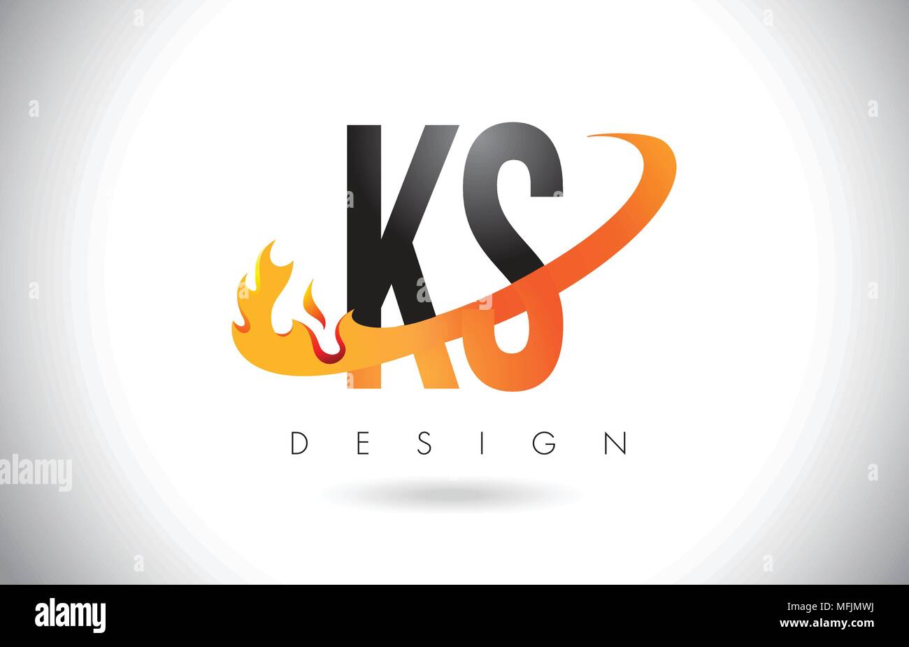 KS K S Letter Logo Design with Fire Flames and Orange Swoosh Vector ...