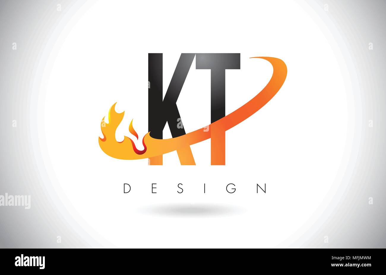 KT K T Letter Logo Design with Fire Flames and Orange Swoosh Vector ...