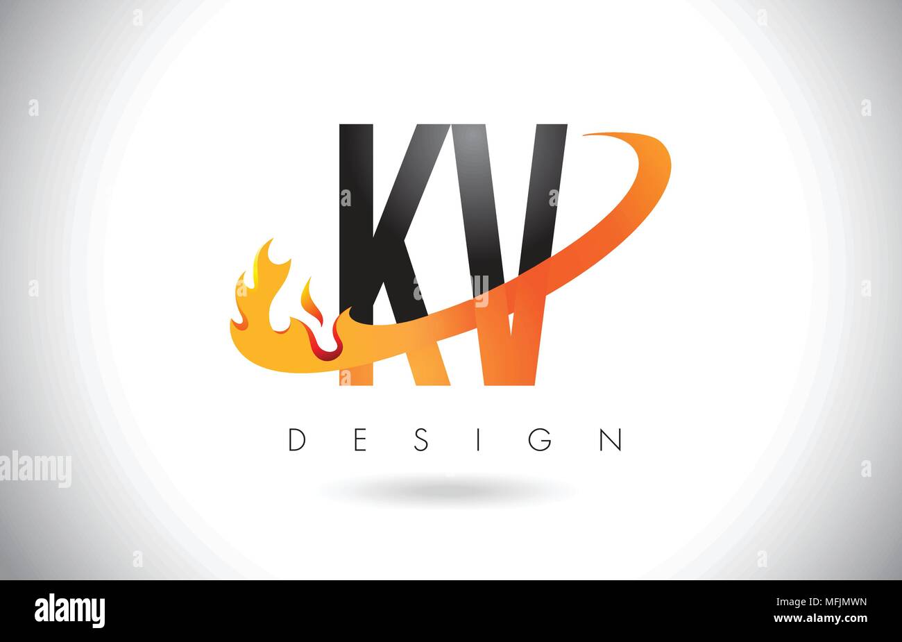 KV K V Letter Logo Design with Fire Flames and Orange Swoosh Vector ...