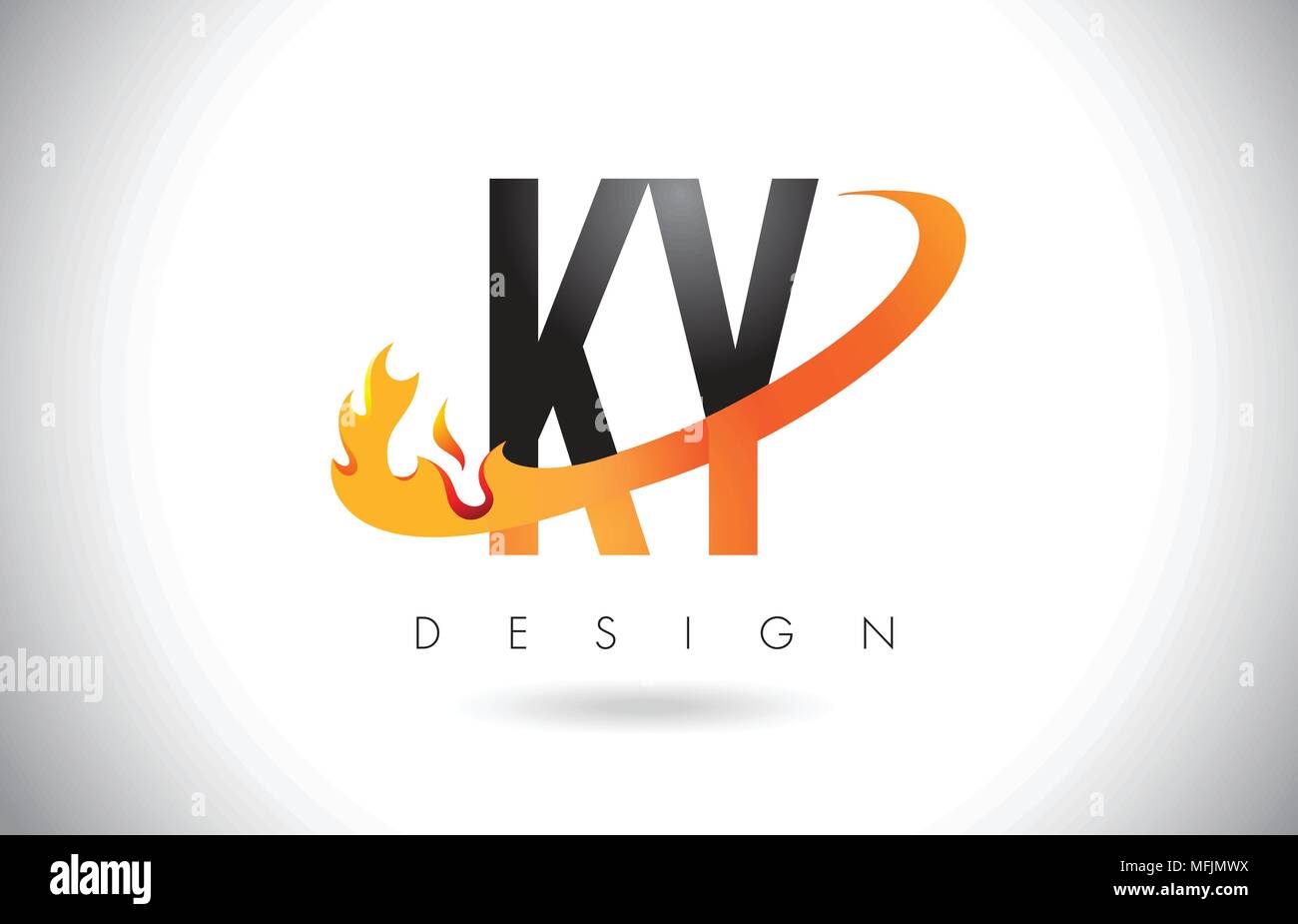 KY K Y Letter Logo Design with Fire Flames and Orange Swoosh Vector ...