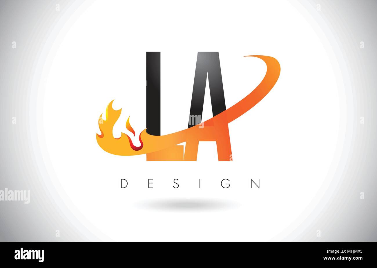 LA L A Letter Logo Design with Fire Flames and Orange Swoosh Vector ...