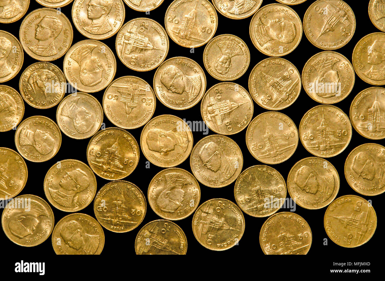 Coin stack on black background and group of coin stack for isolate the ...