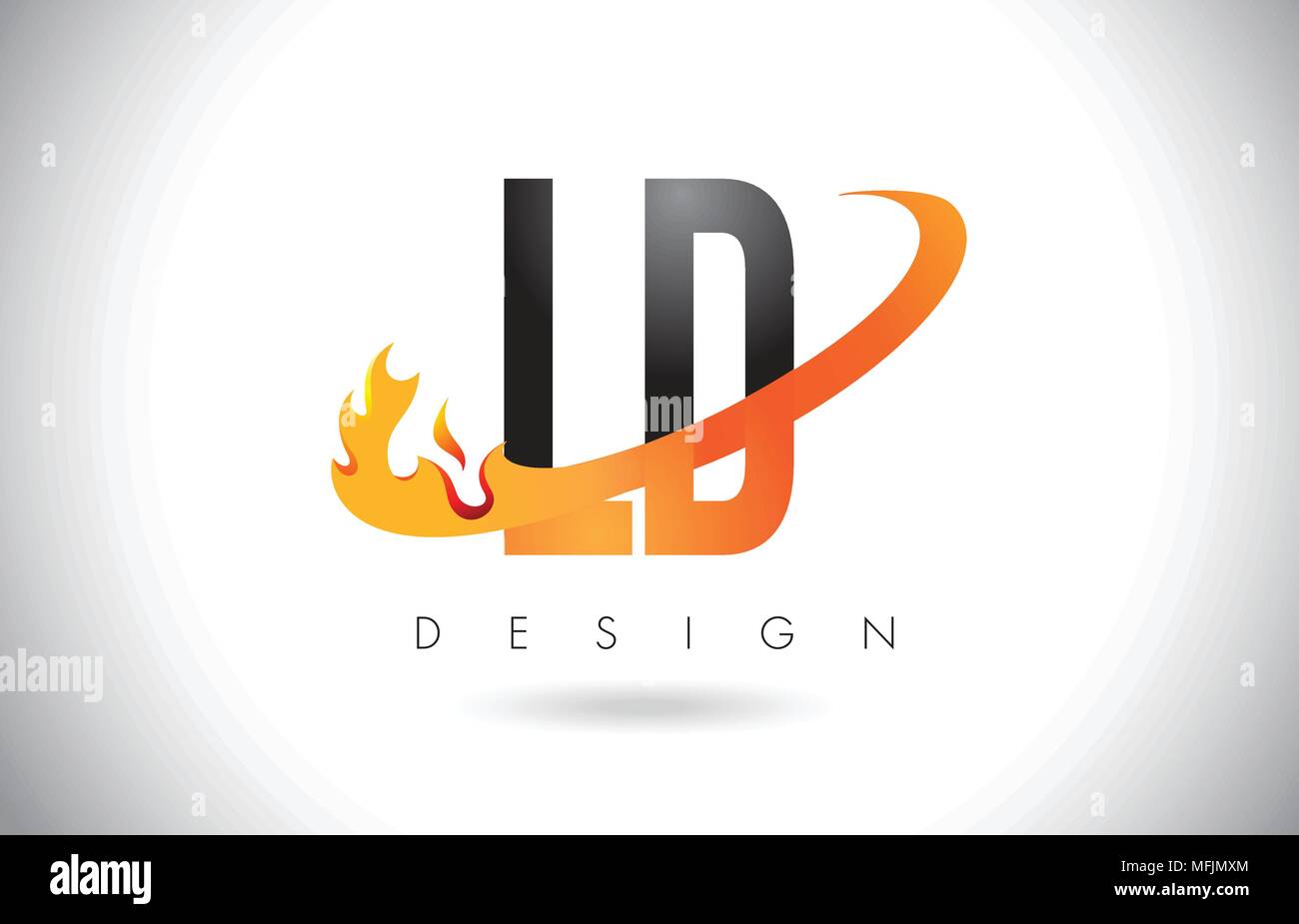 LD L D Letter Logo Design with Fire Flames and Orange Swoosh Vector ...