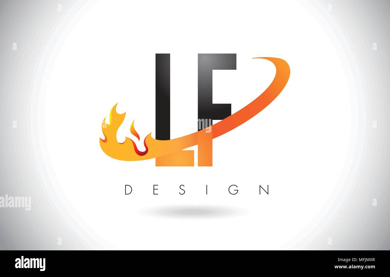 LF L F Letter Logo Design with Fire Flames and Orange Swoosh Vector ...