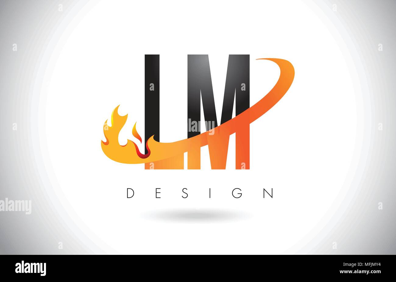 LM L M Letter Logo Design with Fire Flames and Orange Swoosh Vector ...