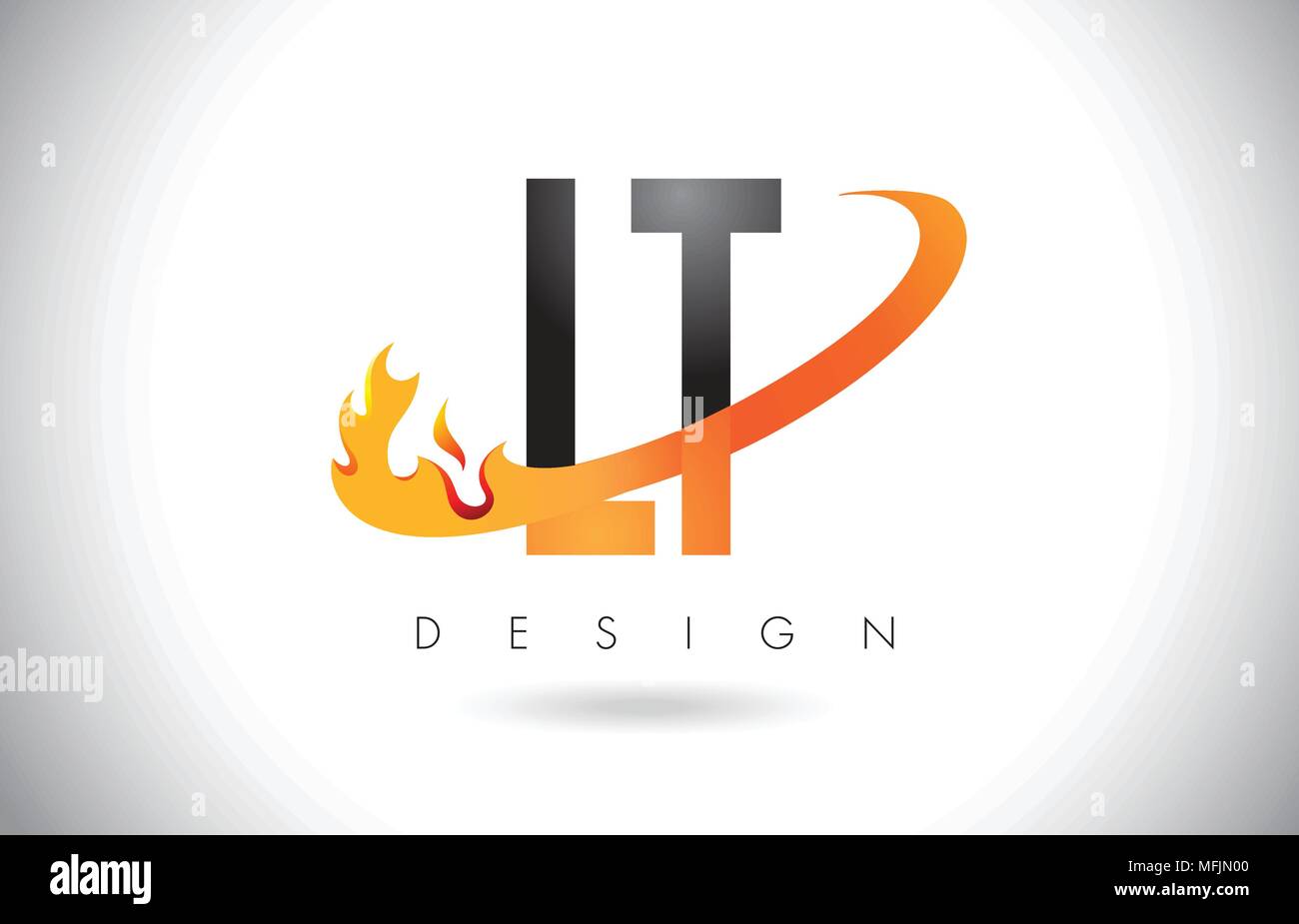 LT L T Letter Logo Design with Fire Flames and Orange Swoosh Vector ...