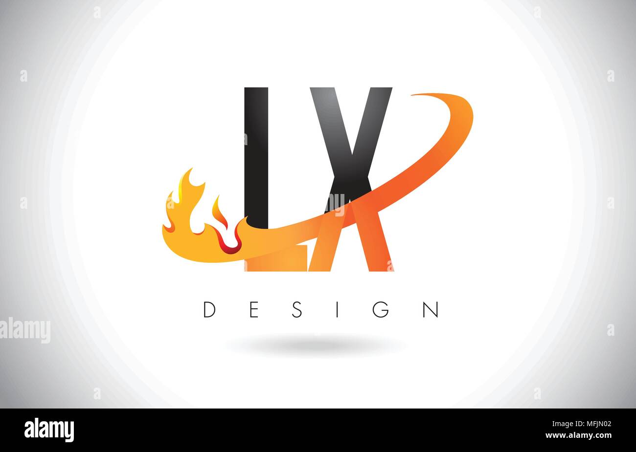 LX L X Letter Logo Design with Fire Flames and Orange Swoosh Vector ...
