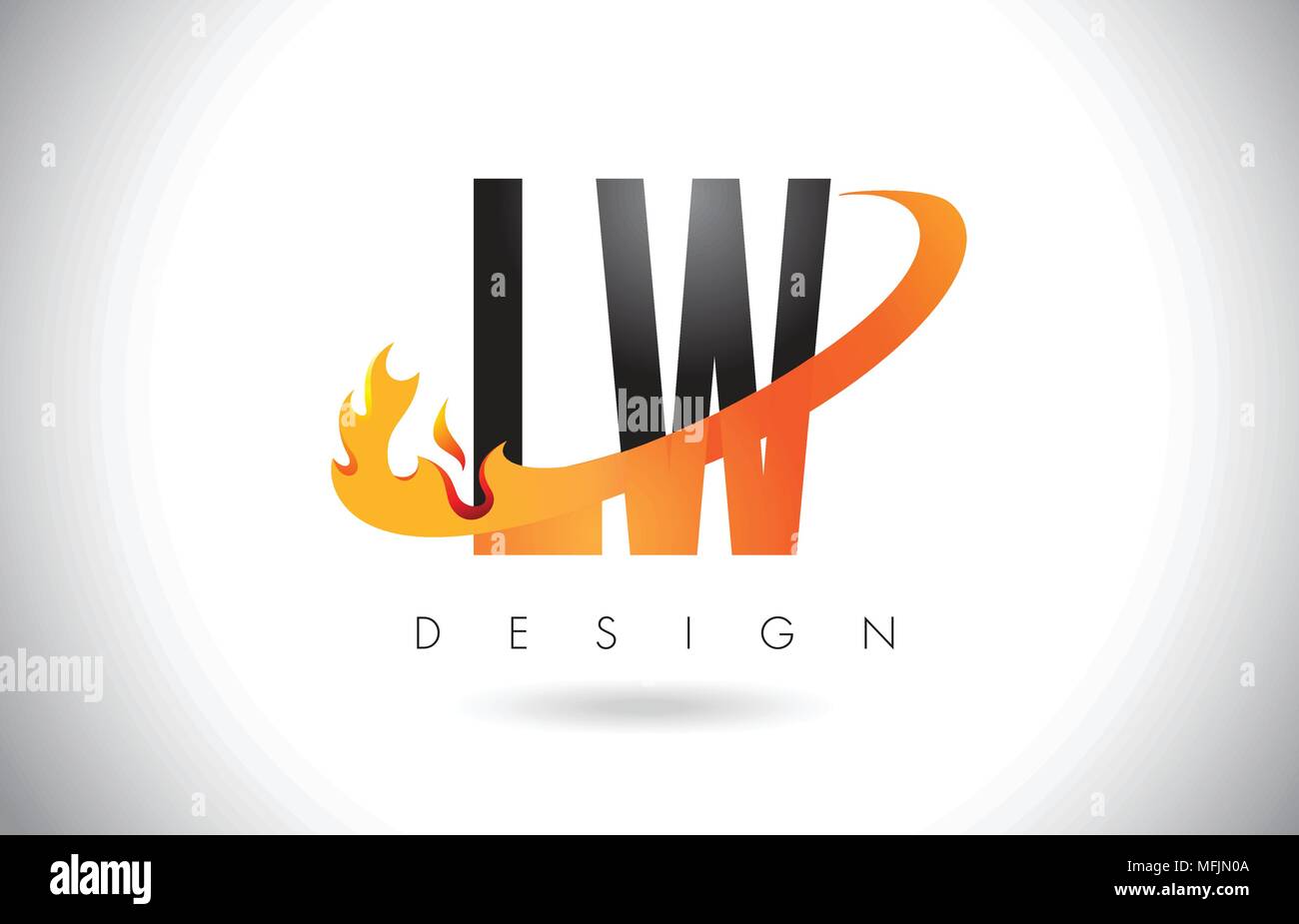 LW L W Letter Logo Design with Fire Flames and Orange Swoosh Vector ...