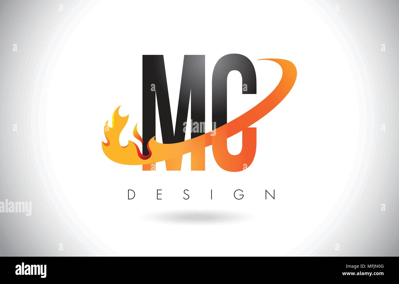 MC M C Letter Logo Design with Fire Flames and Orange Swoosh Vector ...