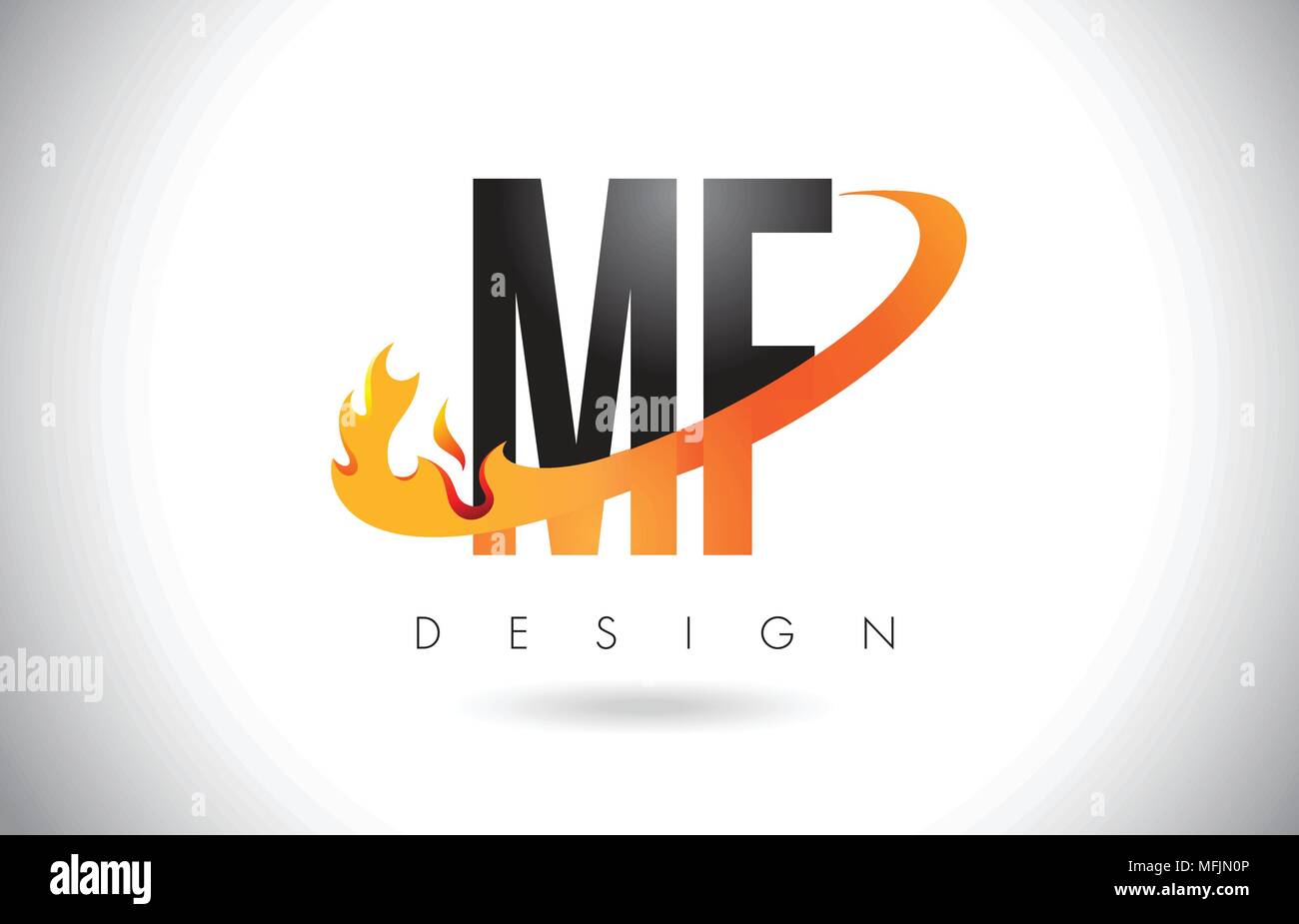 MF M F Letter Logo Design with Fire Flames and Orange Swoosh Vector ...