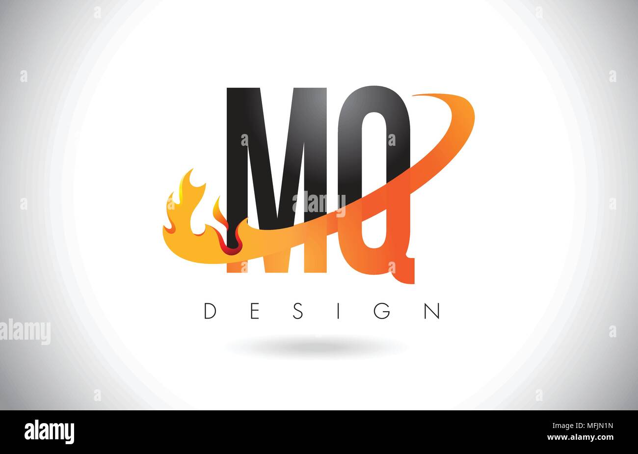 MQ M Q Letter Logo Design with Fire Flames and Orange Swoosh Vector ...