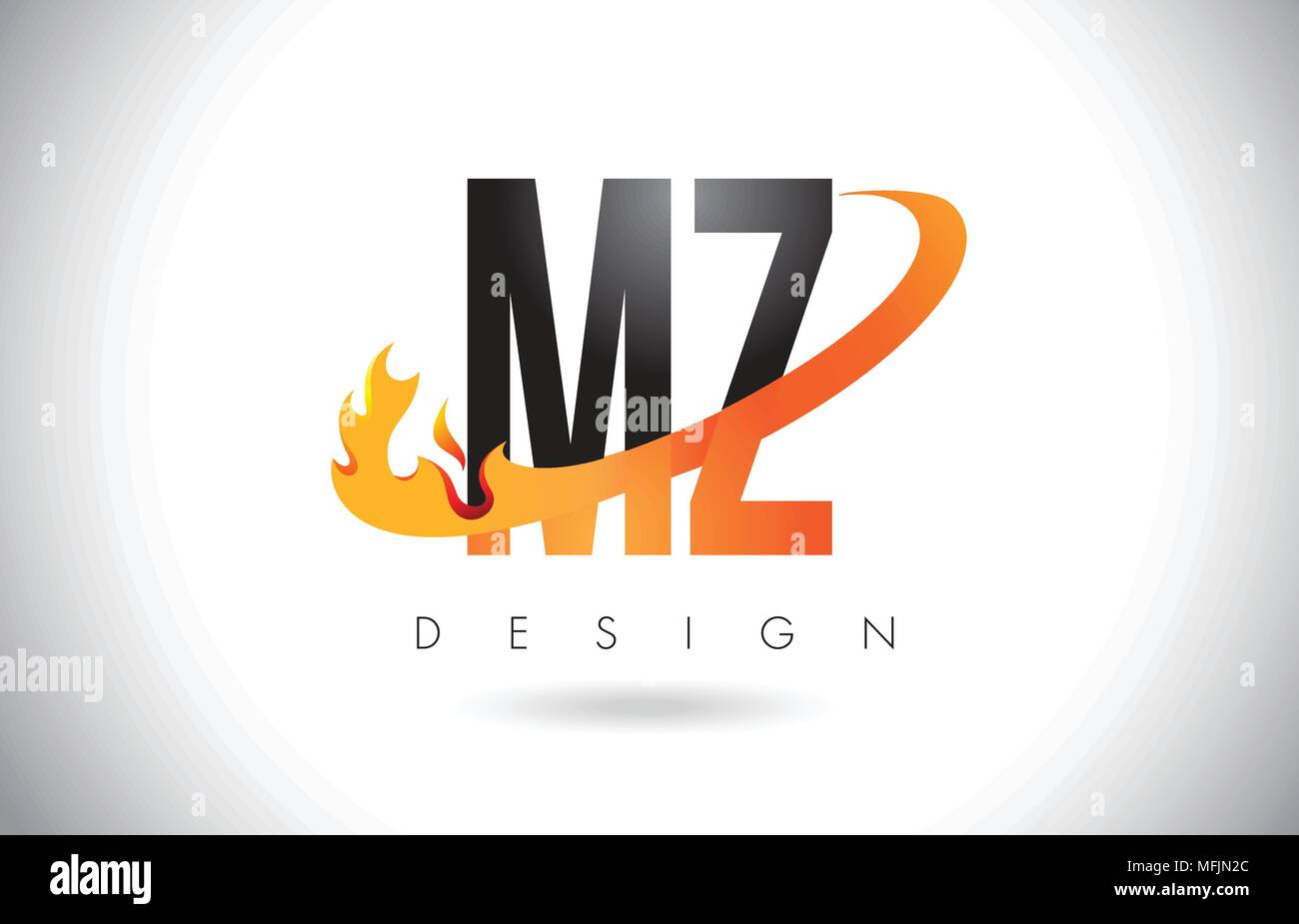 MZ M Z Letter Logo Design with Fire Flames and Orange Swoosh Vector ...