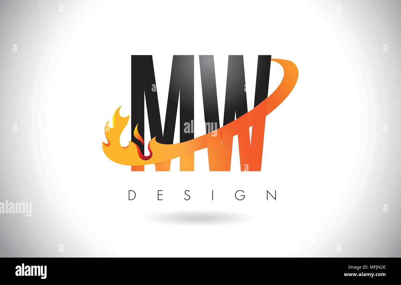 MW M W Letter Logo Design with Fire Flames and Orange Swoosh Vector ...