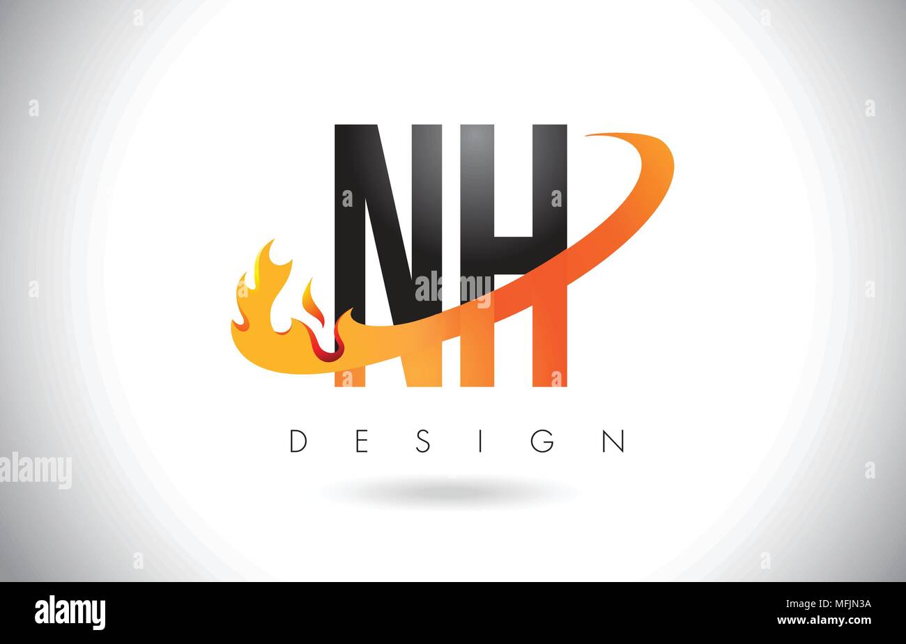 NH N H Letter Logo Design with Fire Flames and Orange Swoosh Vector Illustration Stock Vector ...