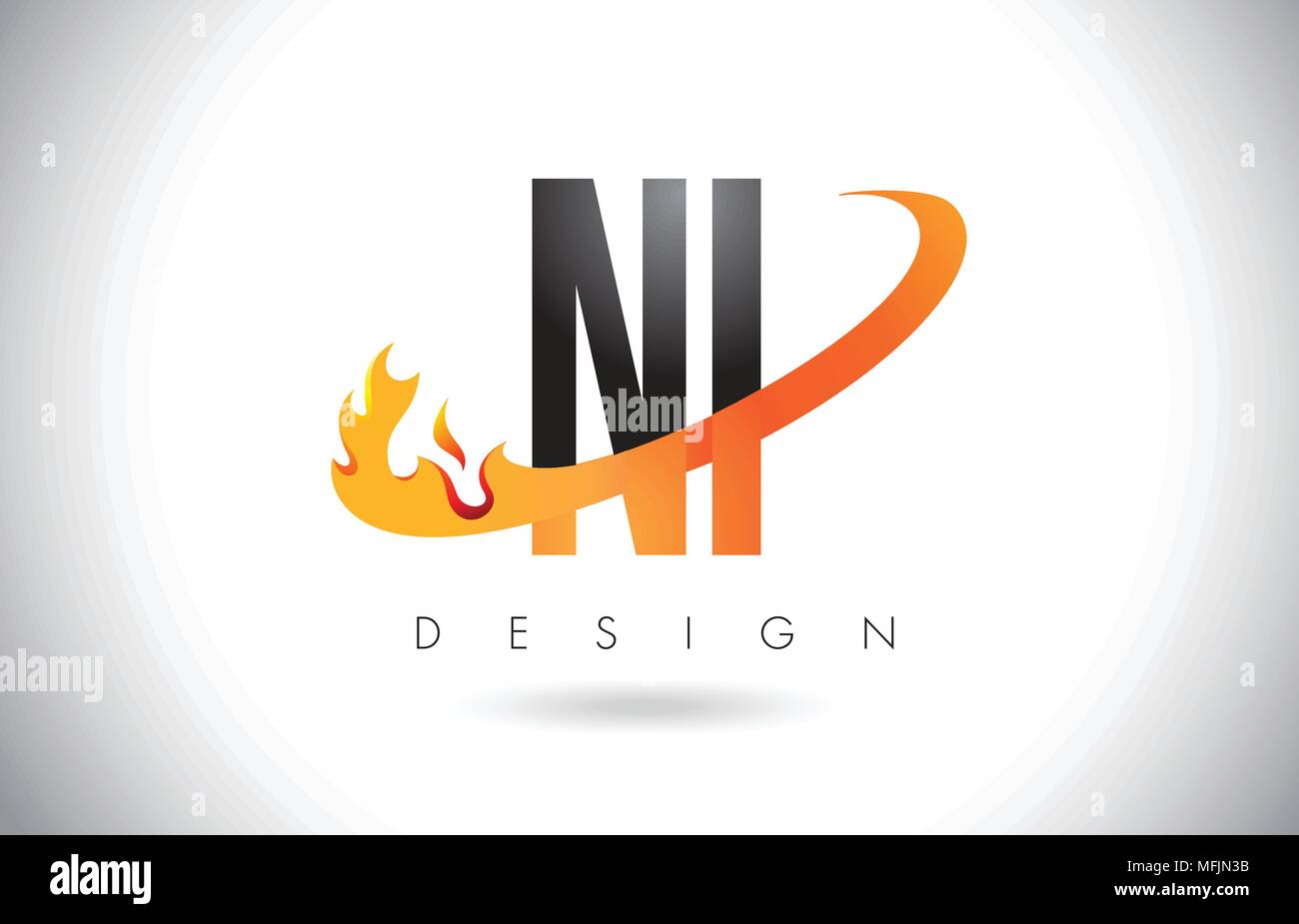 NI N I Letter Logo Design with Fire Flames and Orange Swoosh Vector ...