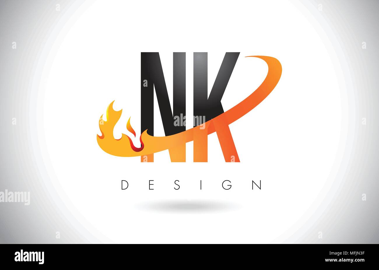 NK N K Letter Logo Design with Fire Flames and Orange Swoosh Vector ...