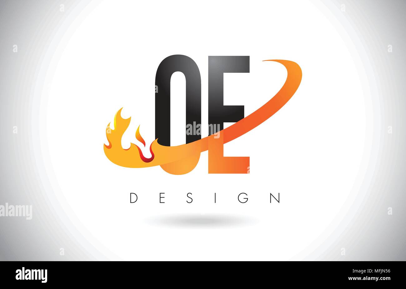 OE O E Letter Logo Design with Fire Flames and Orange Swoosh Vector ...