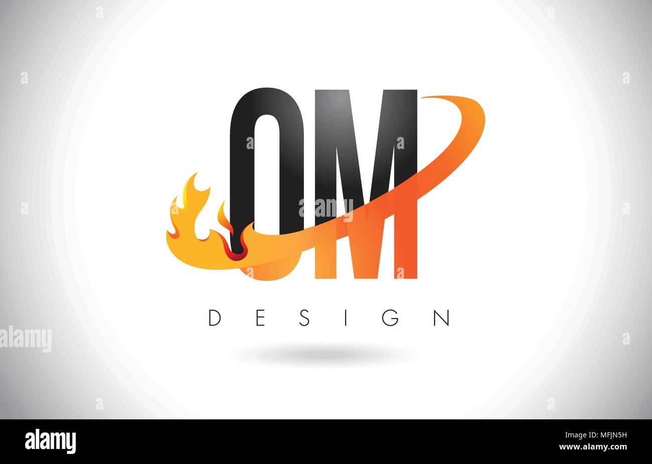 OM O M Letter Logo Design with Fire Flames and Orange Swoosh Vector ...