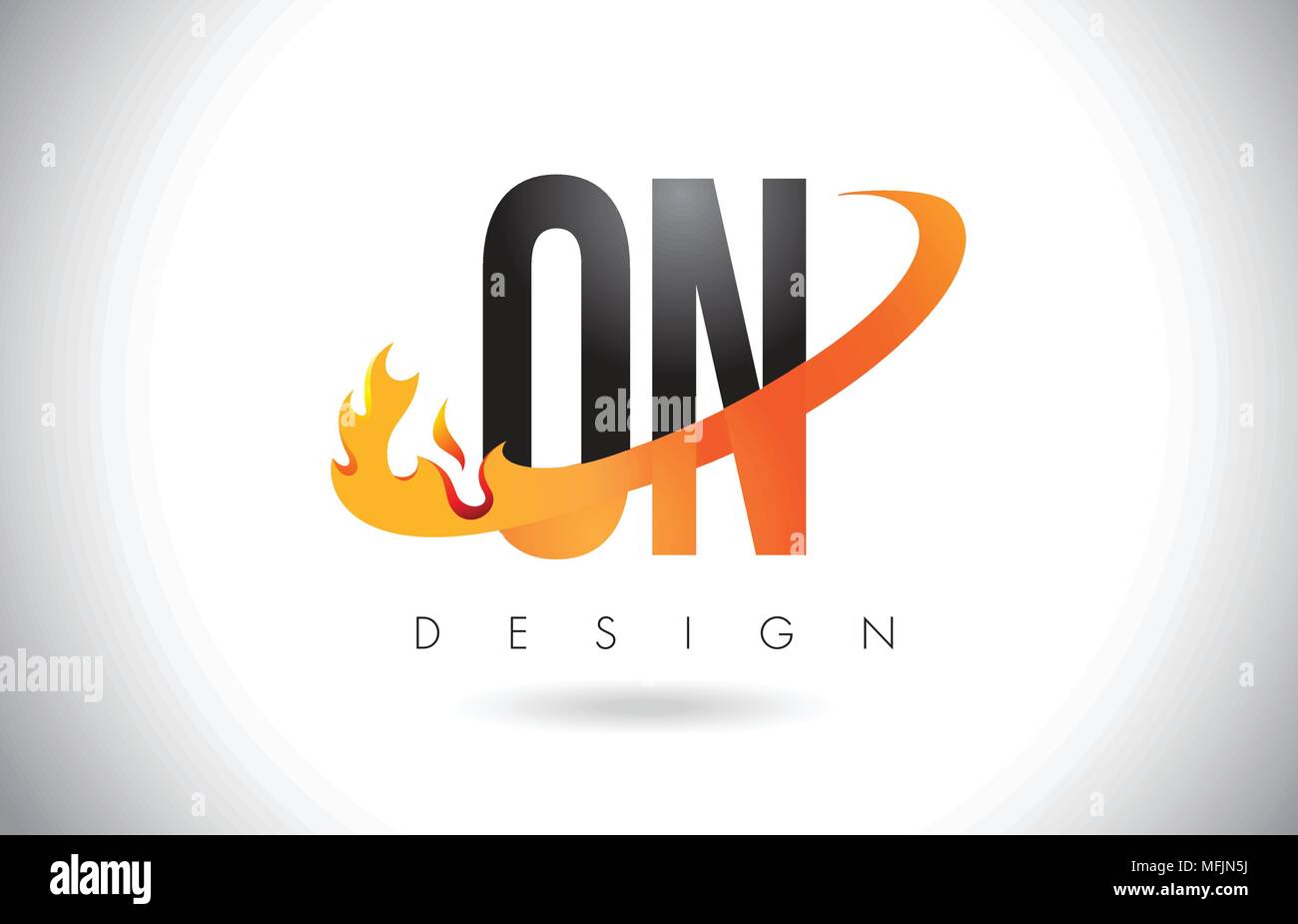 ON O N Letter Logo Design with Fire Flames and Orange Swoosh Vector ...