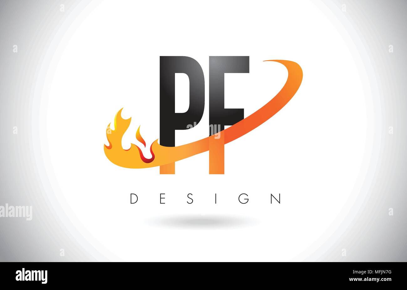 PF P F Letter Logo Design with Fire Flames and Orange Swoosh Vector ...