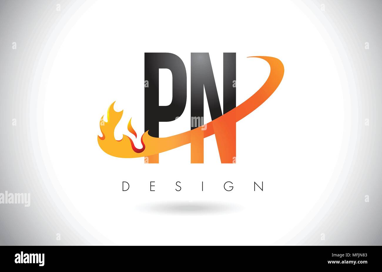 PN P N Letter Logo Design with Fire Flames and Orange Swoosh Vector ...