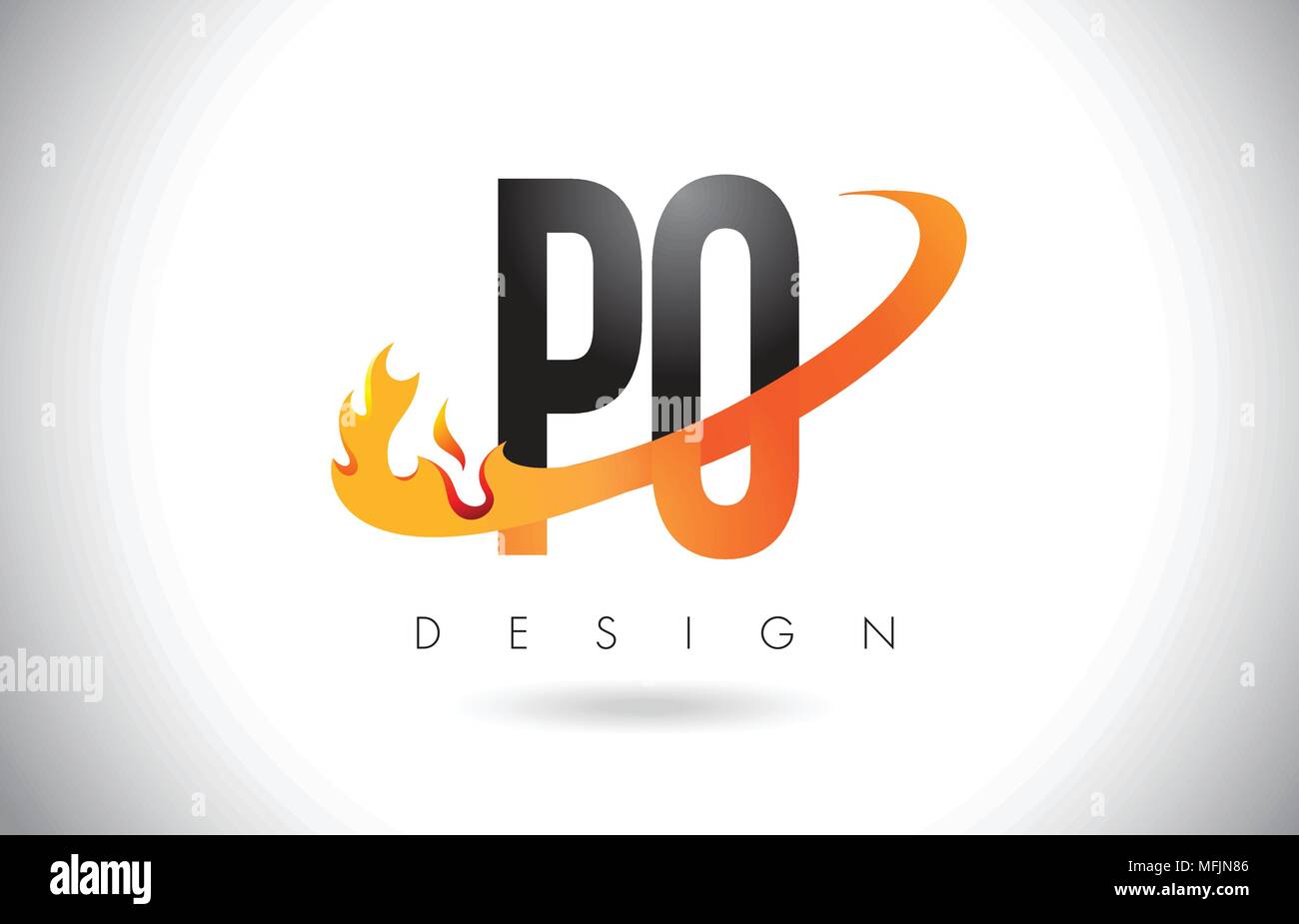 PO P O Letter Logo Design with Fire Flames and Orange Swoosh Vector ...