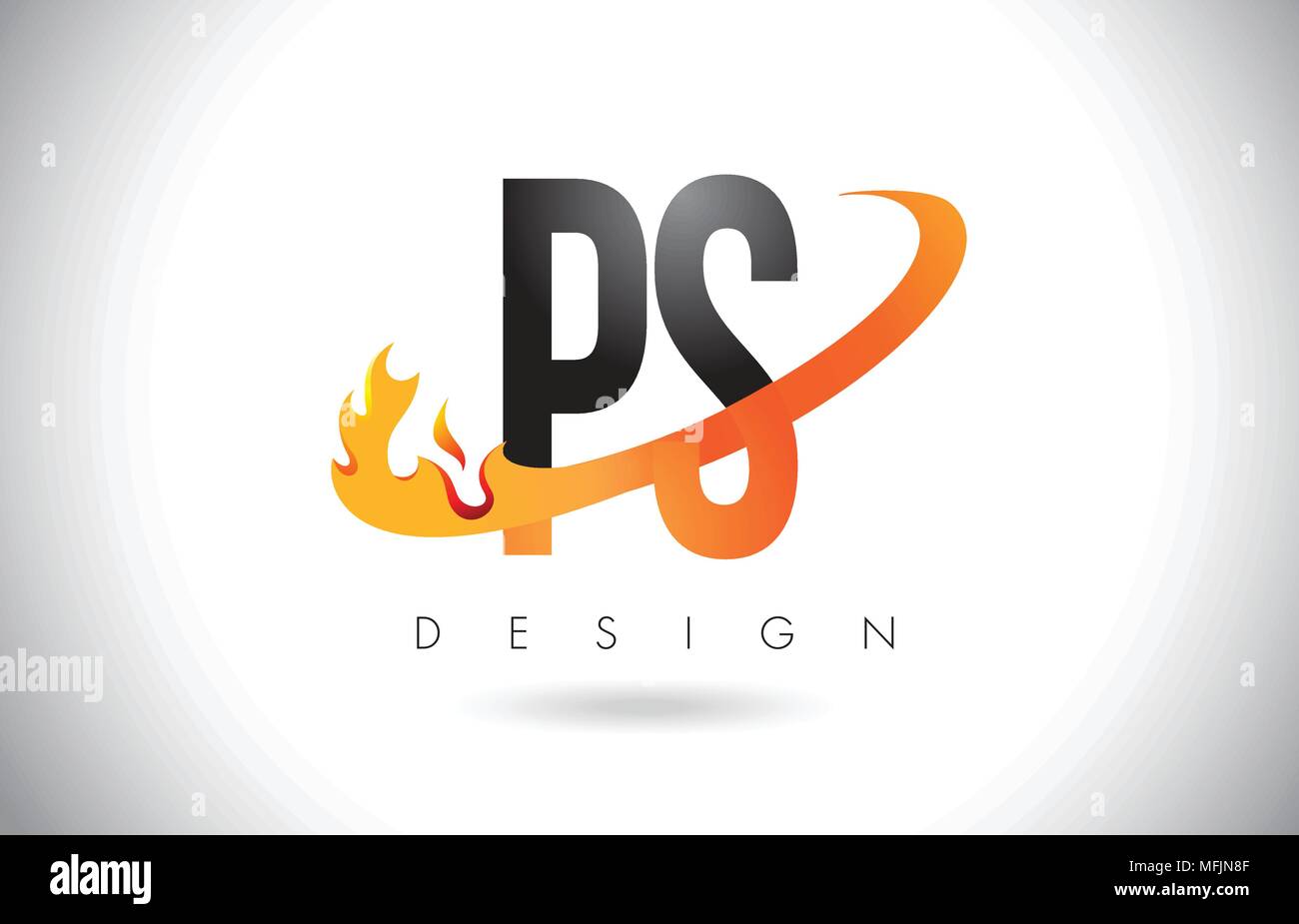 PS P S Letter Logo Design with Fire Flames and Orange Swoosh Vector ...