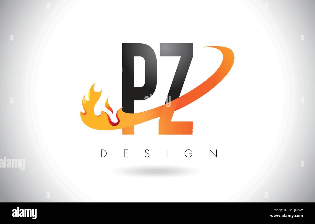 PZ P Z Letter Logo Design with Fire Flames and Orange Swoosh Vector ...