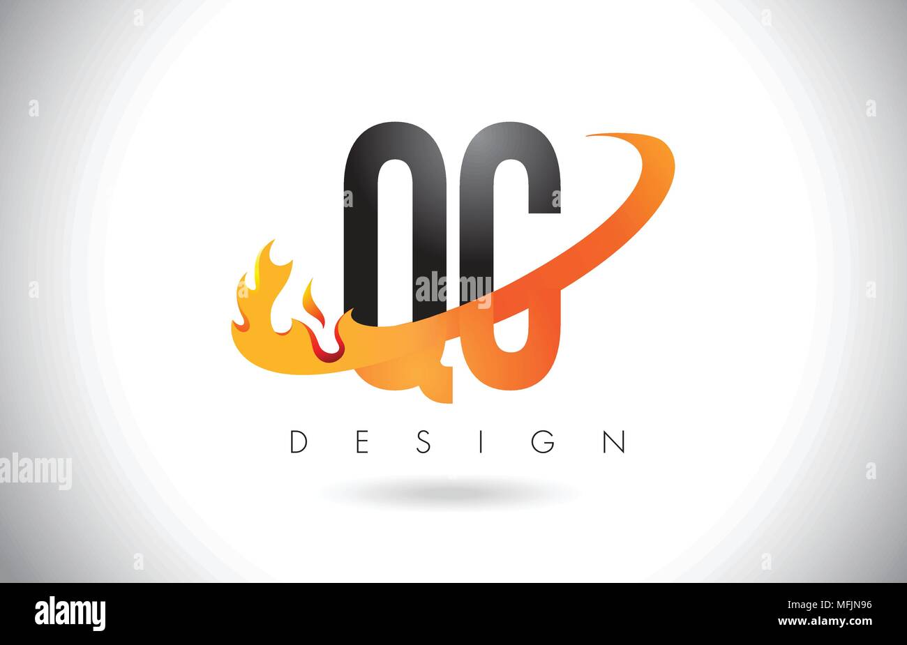 QC Q C Letter Logo Design with Fire Flames and Orange Swoosh Vector ...